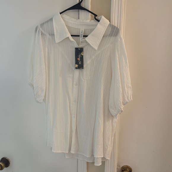 Tops | White Sheer Blouse With Collar | Poshmark